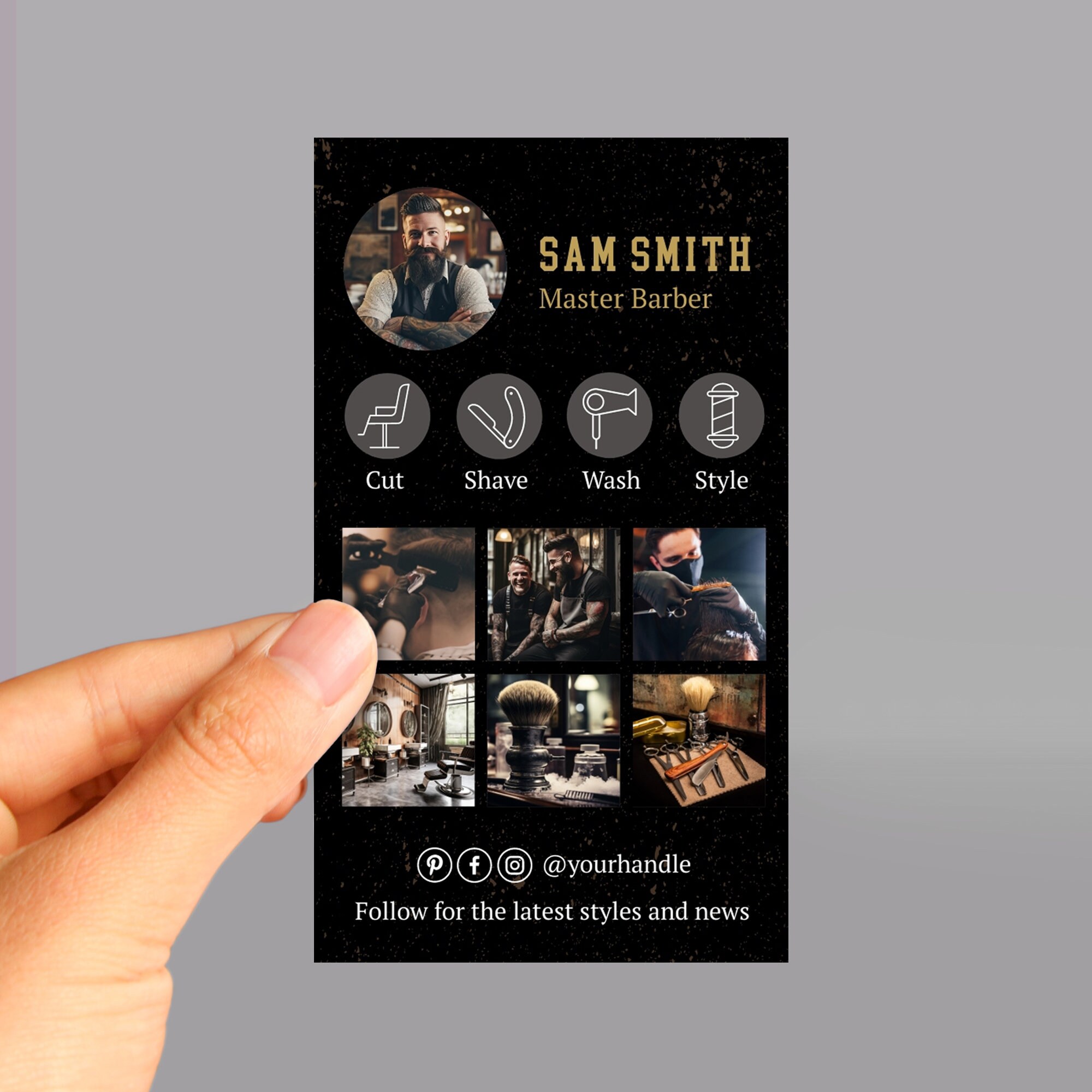 Instagram Barbershop Business Card Template, Editable Black Barber ...