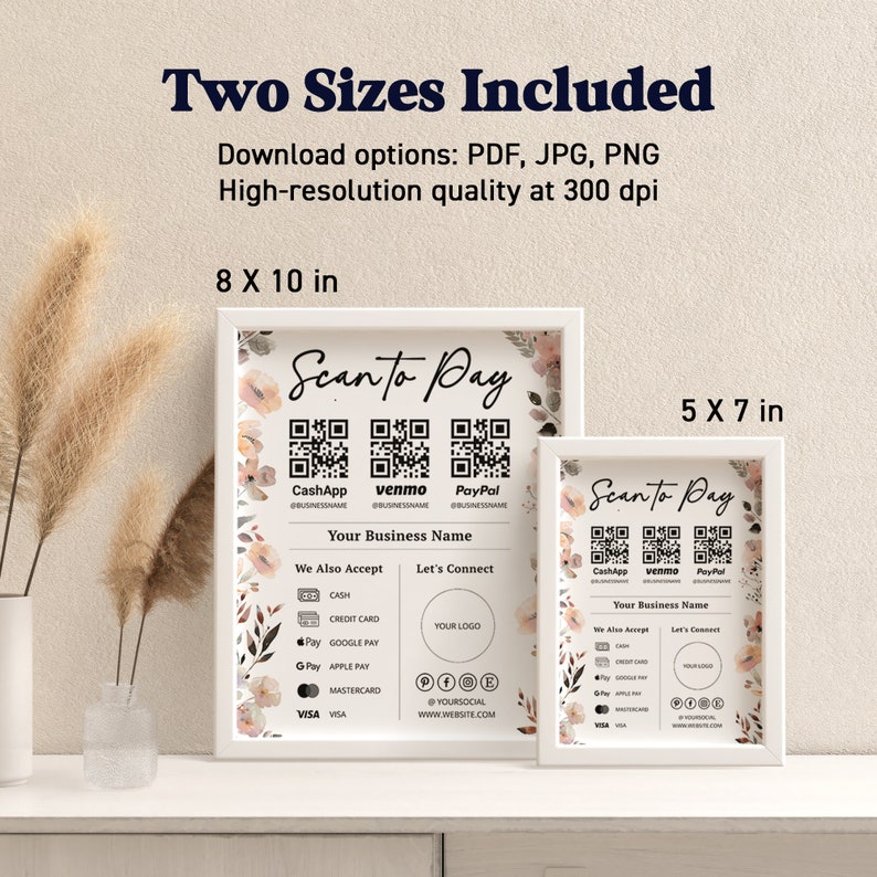 Editable Floral Scan to Pay QR Code Sign Template, DIY Wildflower ...
