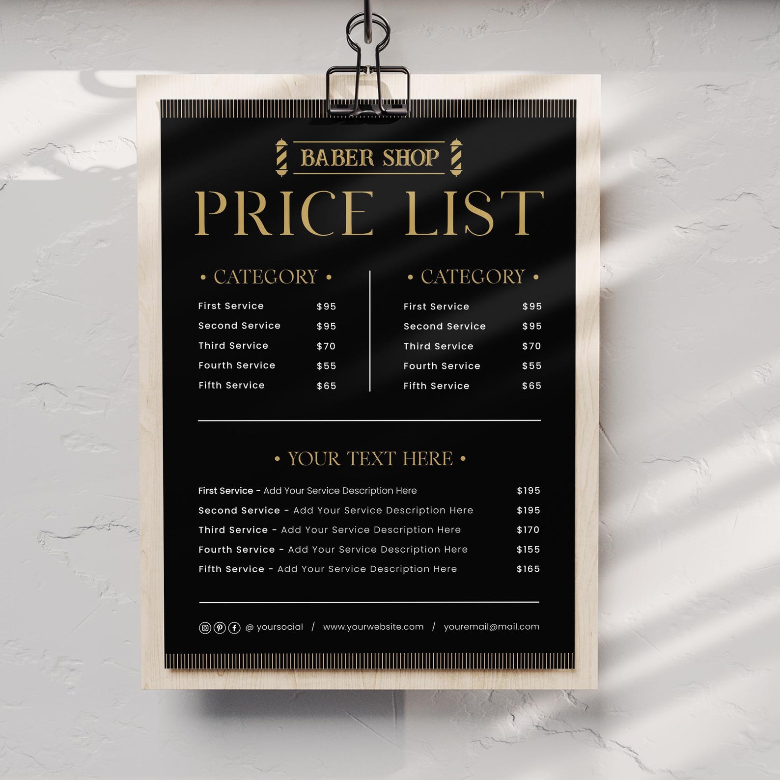 Editable Modern Barbershop Pricelist Template, Barber Shop Black Price ...