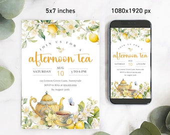 Editable Summer Lemon Tea Party Invitation & Evite, Digital Afternoon ...
