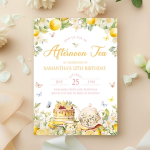Lemon Birthday Invitation, Floral Citrus Tea Party Brunch Invite, Girl ...