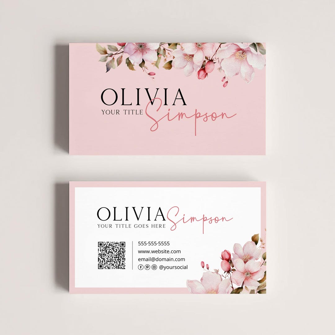 Editable Pink Floral Business Card QR Code for Beauty Salon, DIY ...