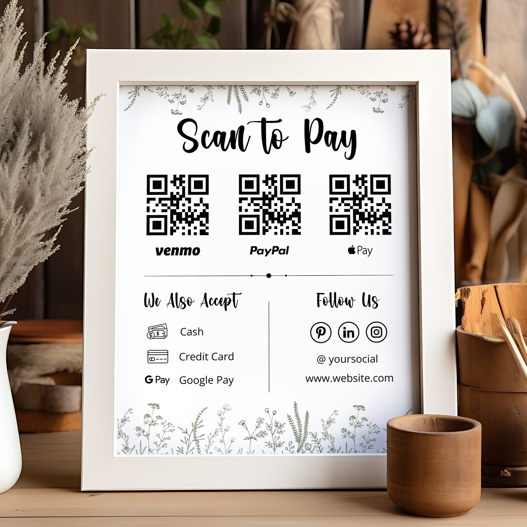 Editable Scan to Pay Sign, QR Code Sign, Printable Payment Method Sign ...