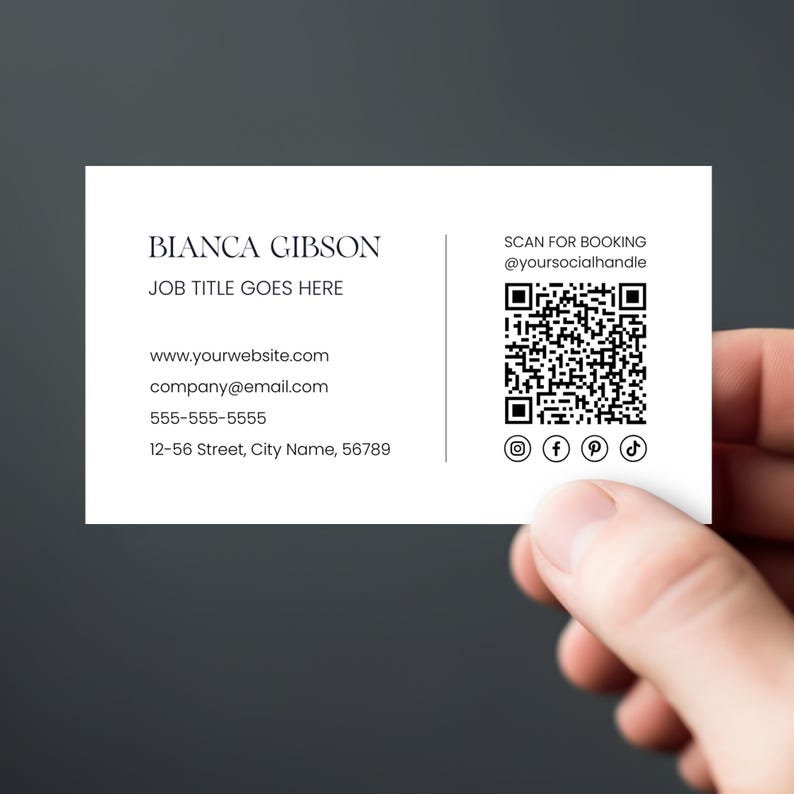 Editable Minimalist QR Code Business Card Template, DIY Modern Business ...