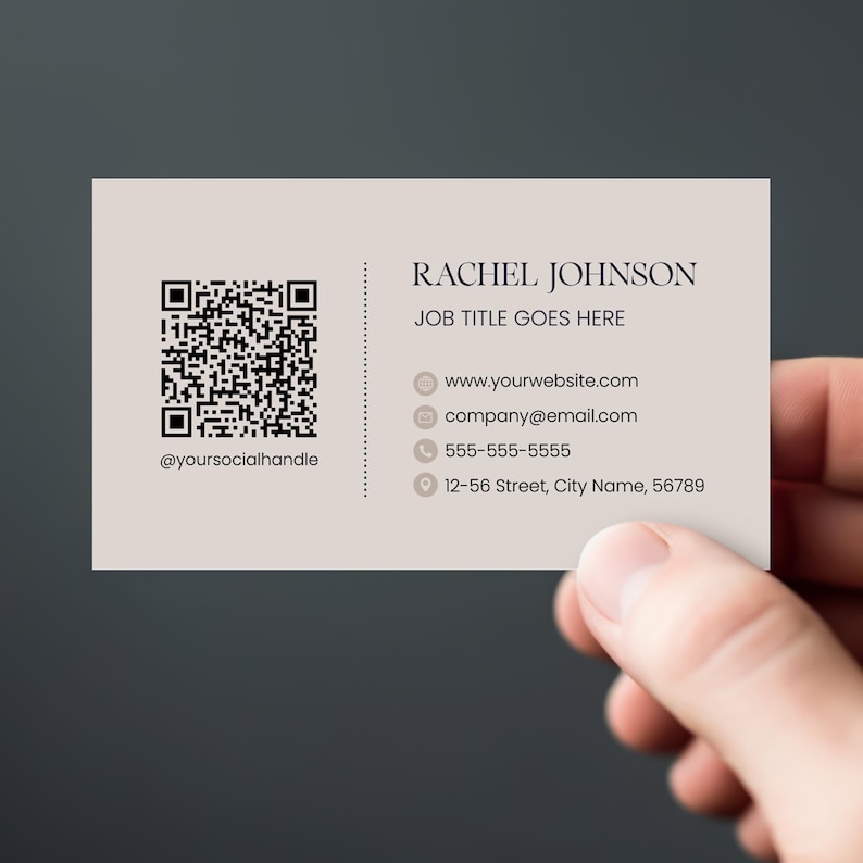Editable Minimalist QR Code Business Card Template, Elegant Business ...