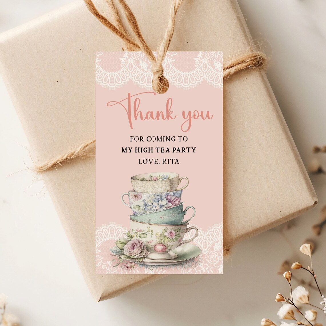 Editable Pink Floral Thank You for Coming Party Gift Tag, Printable ...