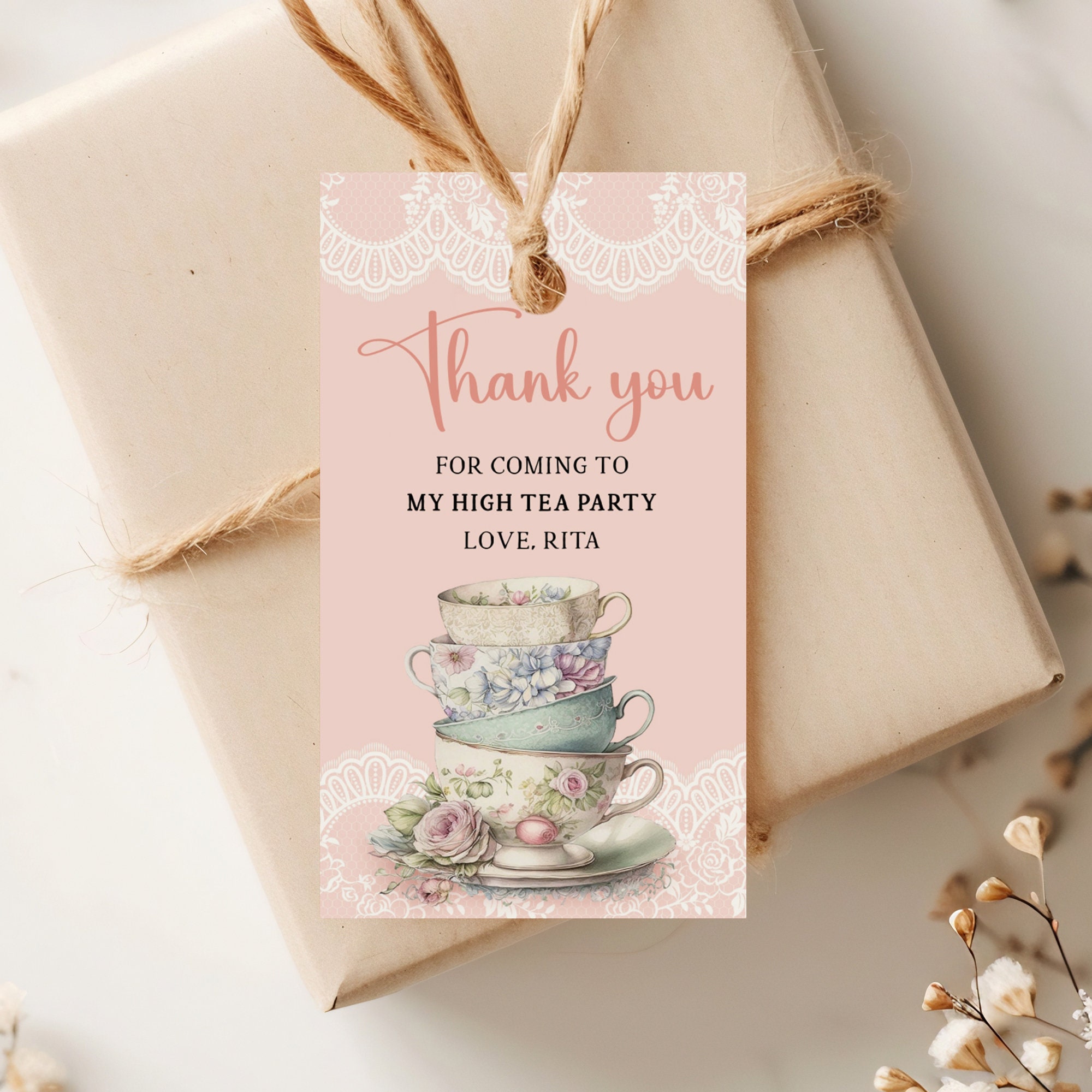 Editable Pink Floral Thank You for Coming Party Gift Tag, Printable ...