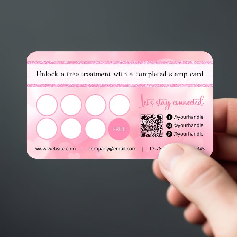 Editable Pink Heart Aura Loyalty Card Template Beauty Salon SPA, Nail ...