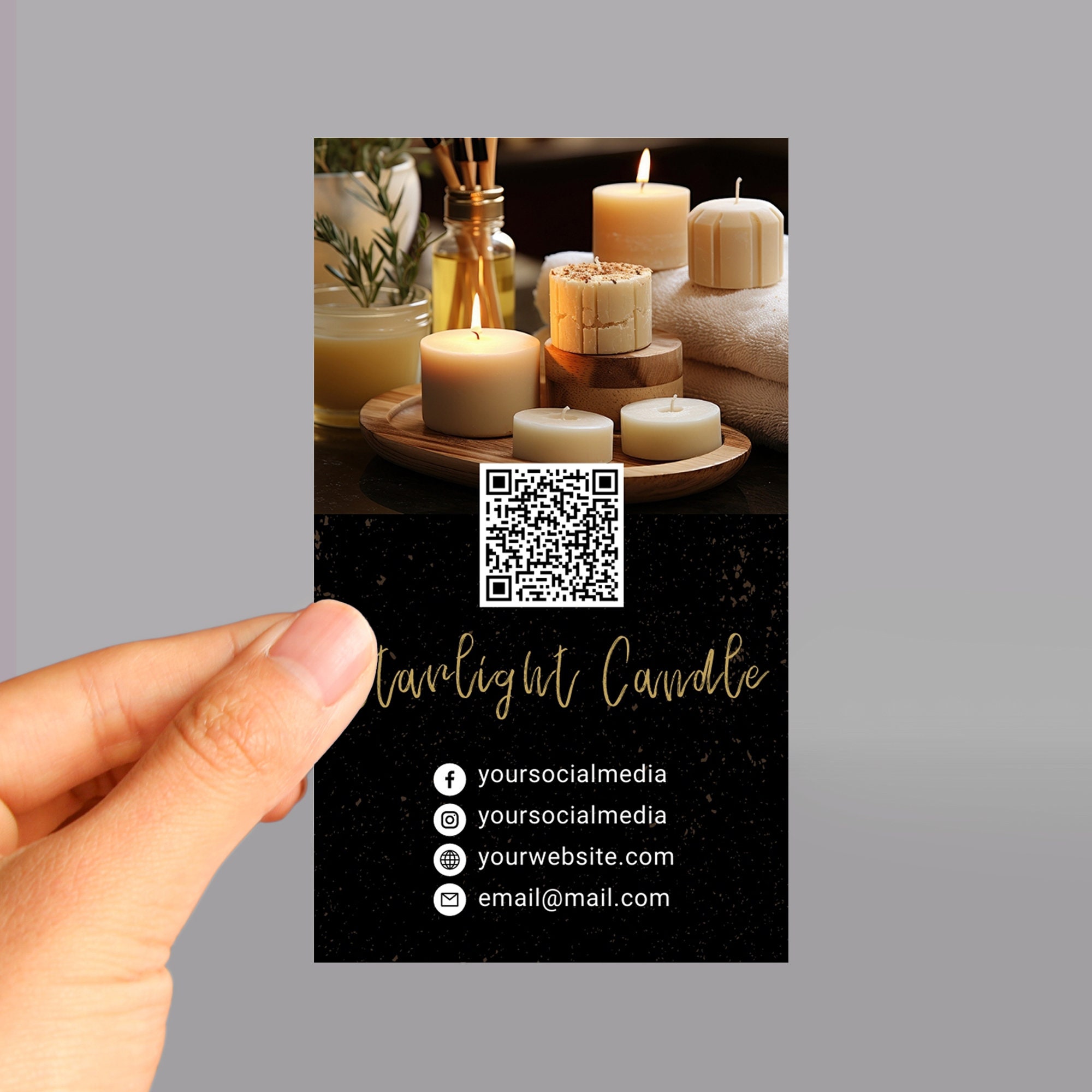 Editable Instagram QR Code Candle Business Card Template, Digital ...