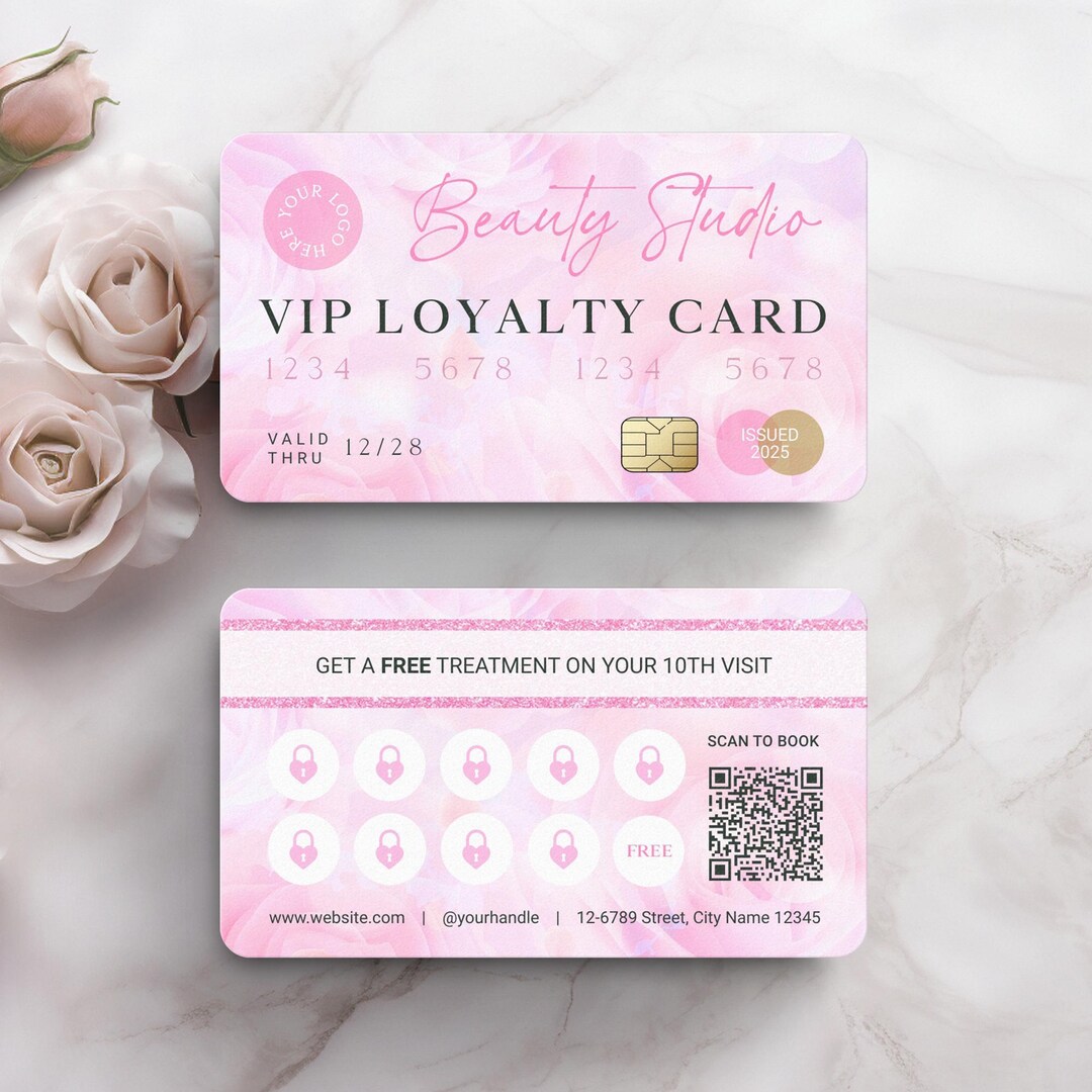 Editable Pink Rose Beauty Salon Loyalty Card Stamp Template, DIY Floral ...