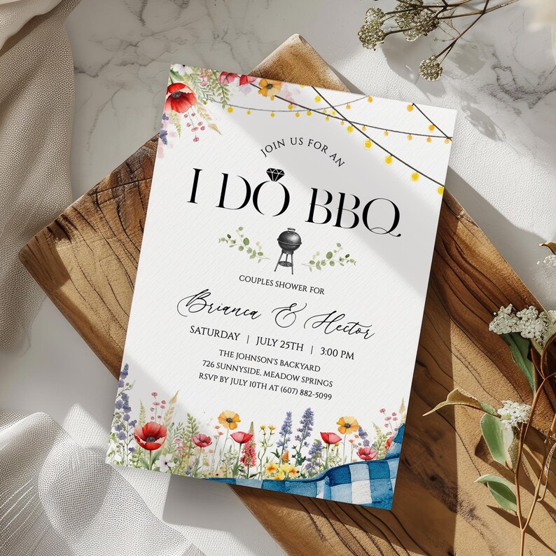 I Do BBQ Couples Shower Invitation, Wildflower Backyard BBQ Bridal ...