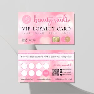 Editable Pink Heart Aura Loyalty Card Template Beauty Salon SPA, Nail ...