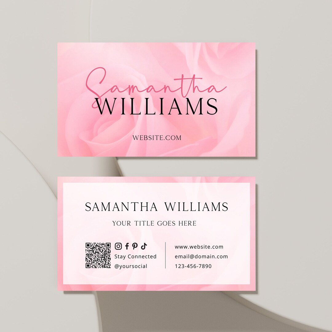 Pink Rose Floral Business Card With QR Code for Beauty Salon & Small ...
