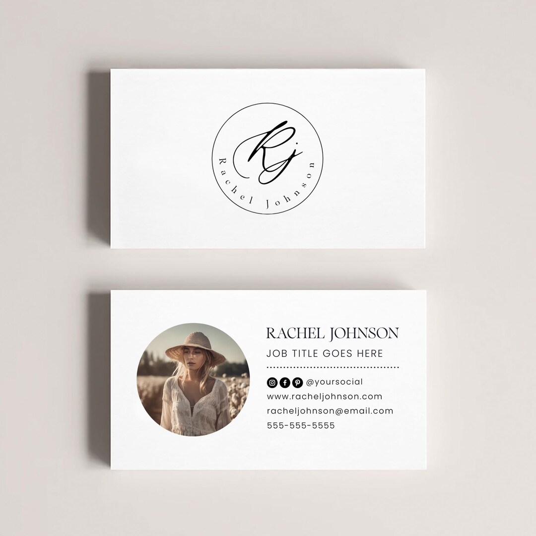 Editable Minimalist Photo Business Card Template, DIY Elegant Boho ...