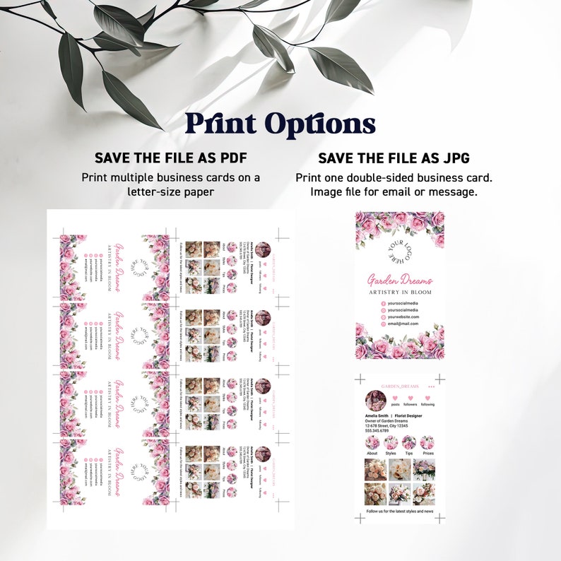 Instagram Pink Rose Floral Business Card for Florist, Watercolor Flower ...