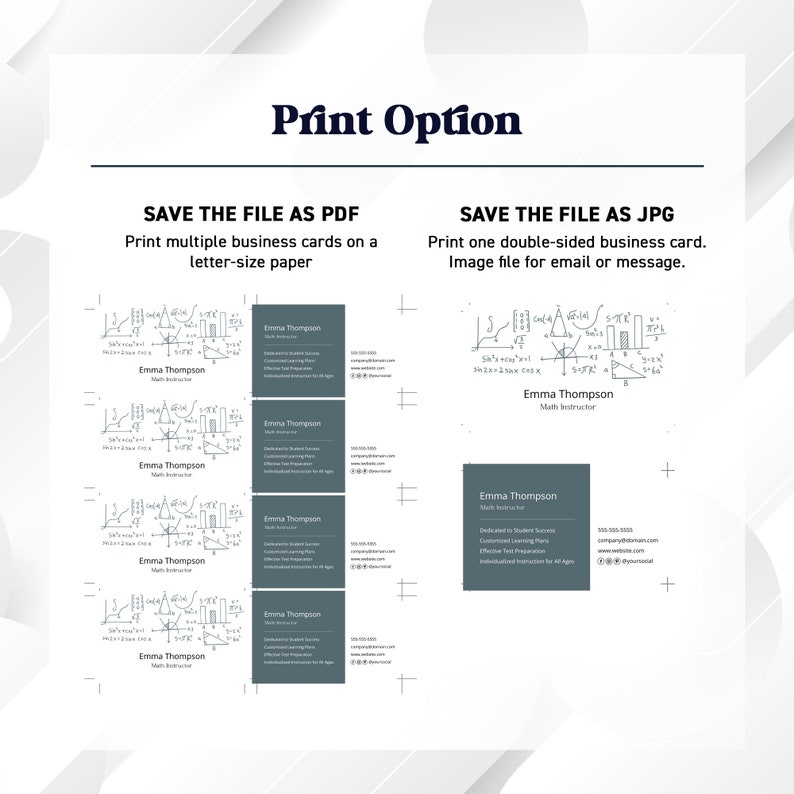 Math Teacher Business Card Template, Professional Tutor Contact Card ...