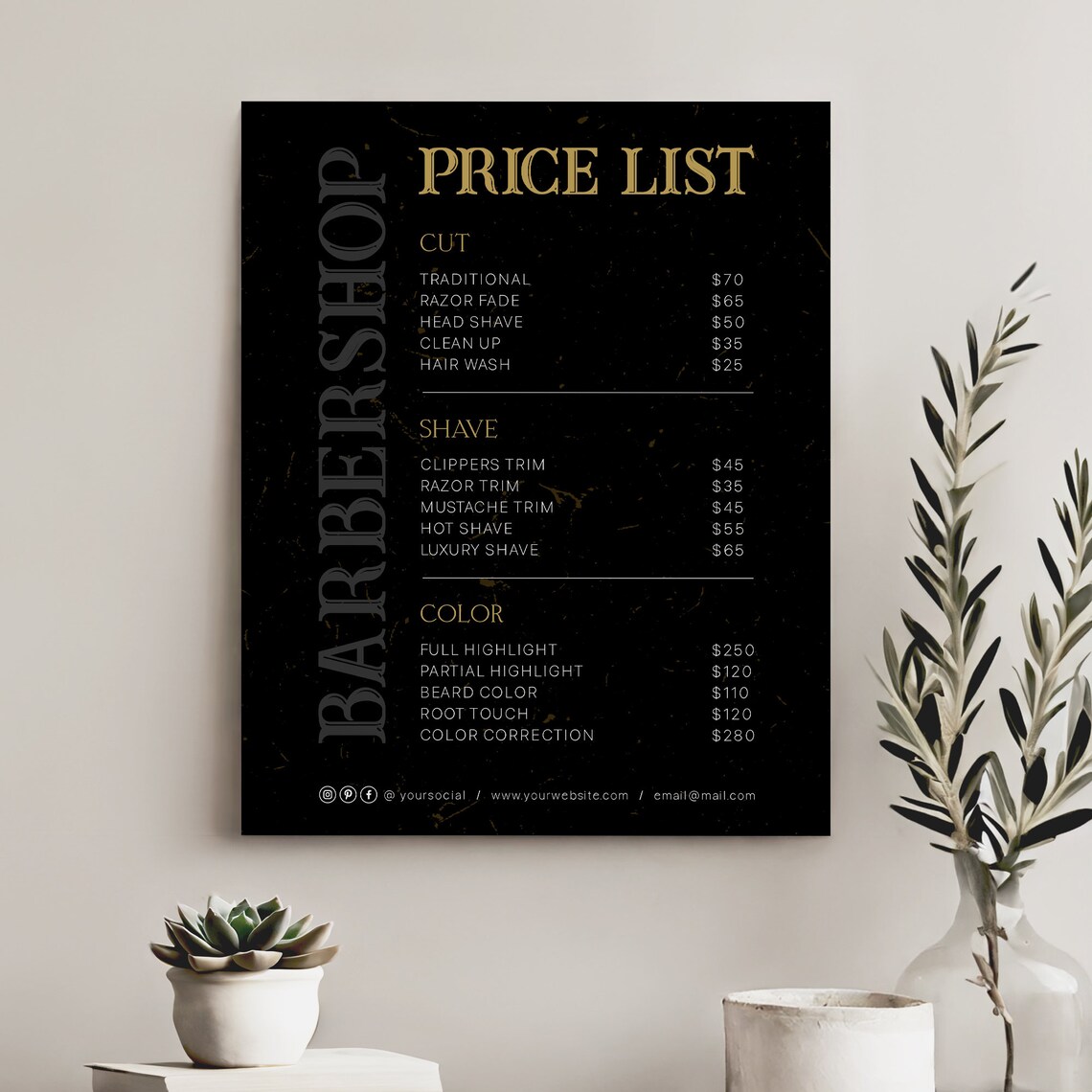 Black Barber Shop Price List Template & Price Menu for Small Business ...