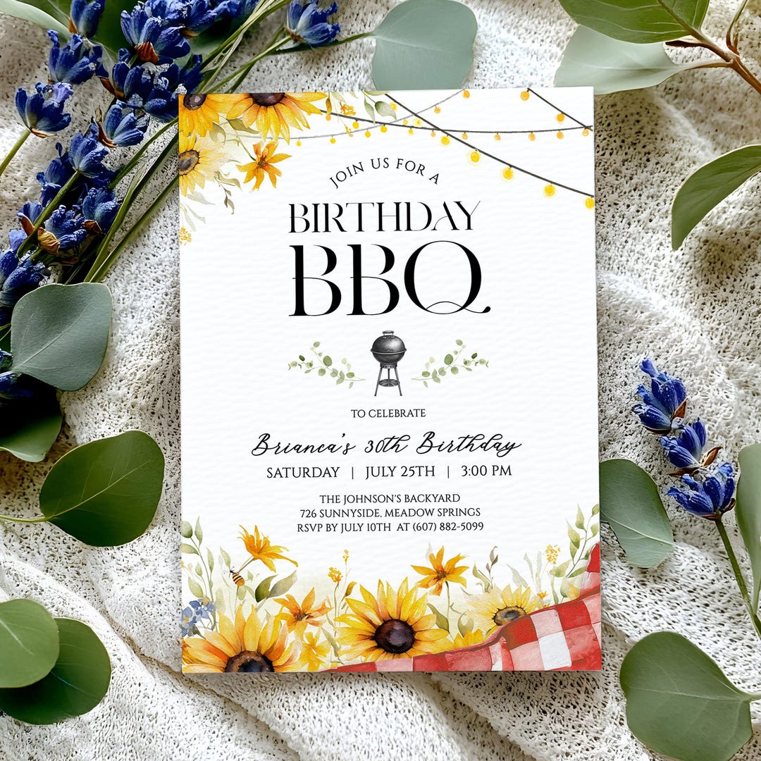 Editable Rustic BBQ Birthday Invitation Template, Backyard BBQ Party ...