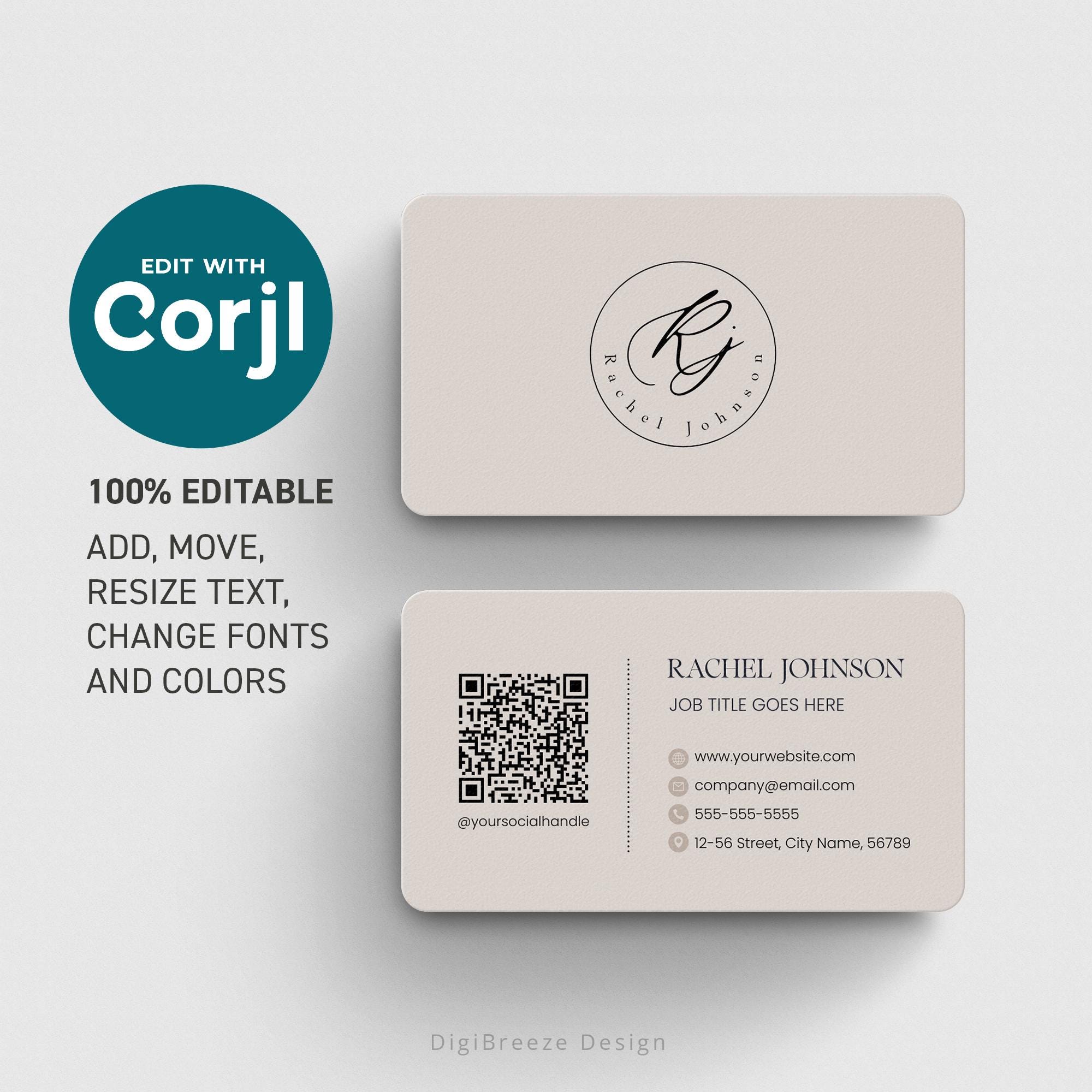 Editable Minimalist QR Code Business Card Template, Elegant Business ...