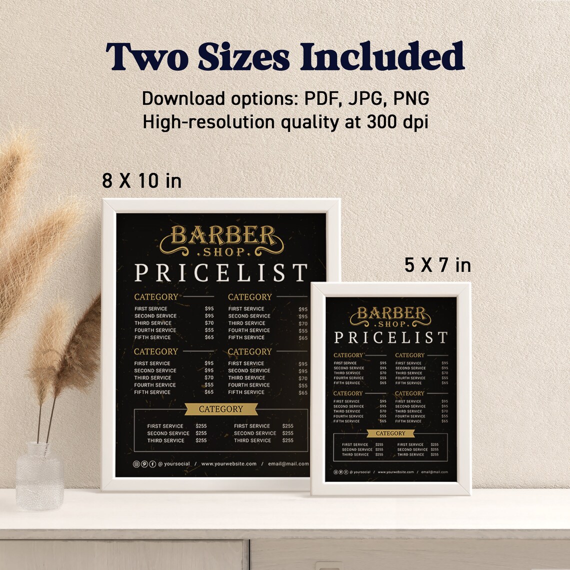 Black Barber Price List Template & Price Menu for Small Business, DIY ...