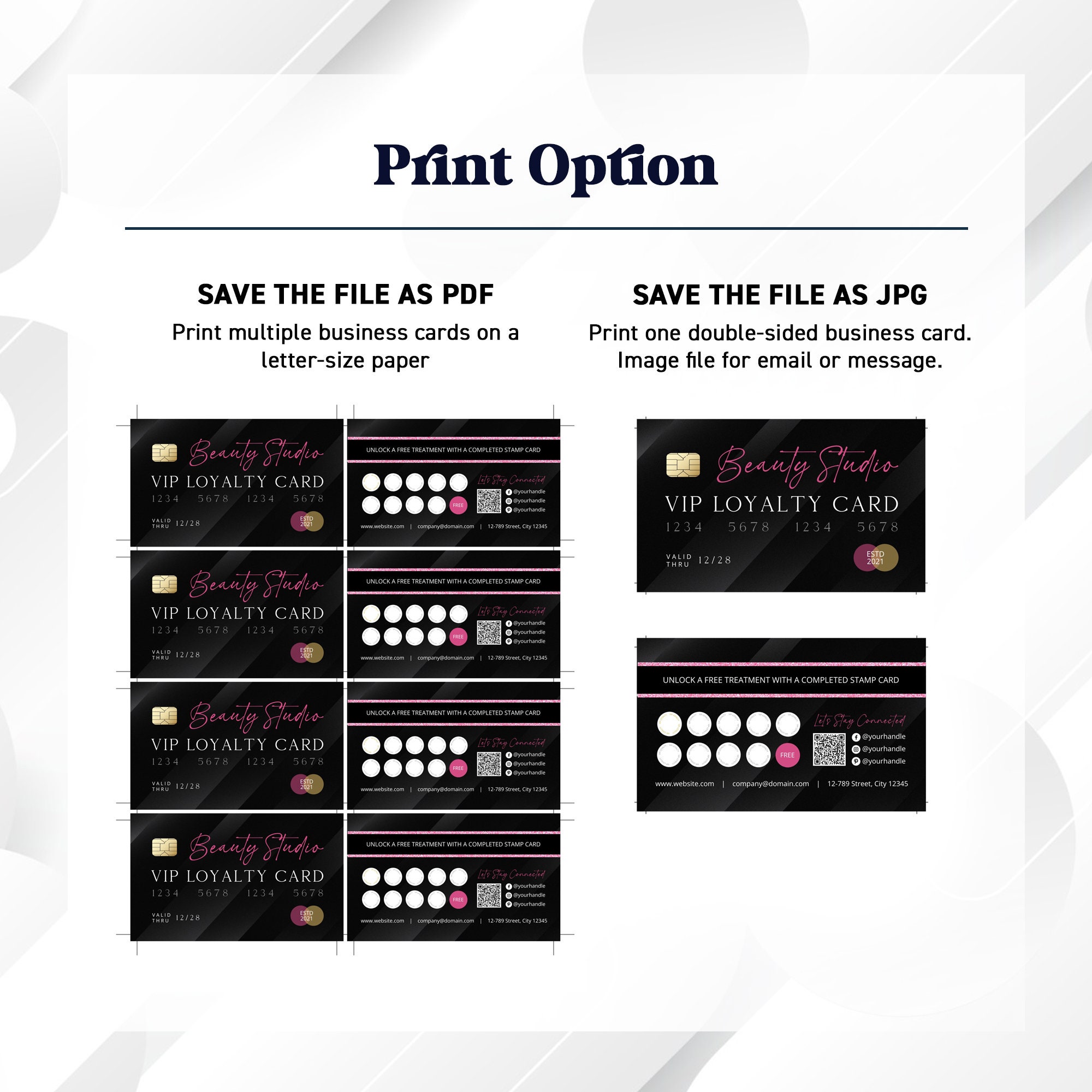 Black & Pink Loyalty Card Stamp Template, Editable VIP Rewards Card ...