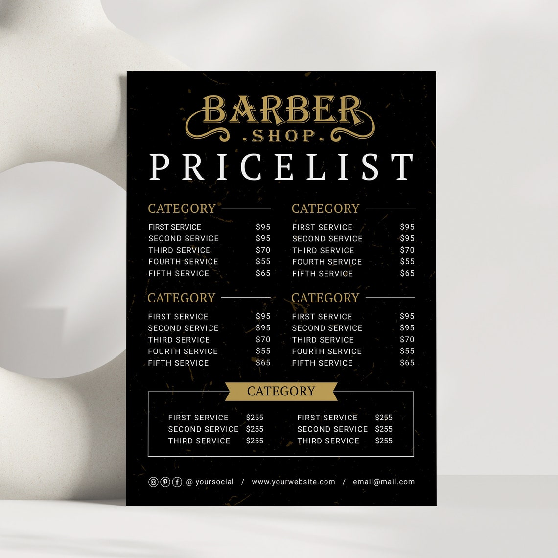 Black Barber Price List Template & Price Menu for Small Business, DIY ...