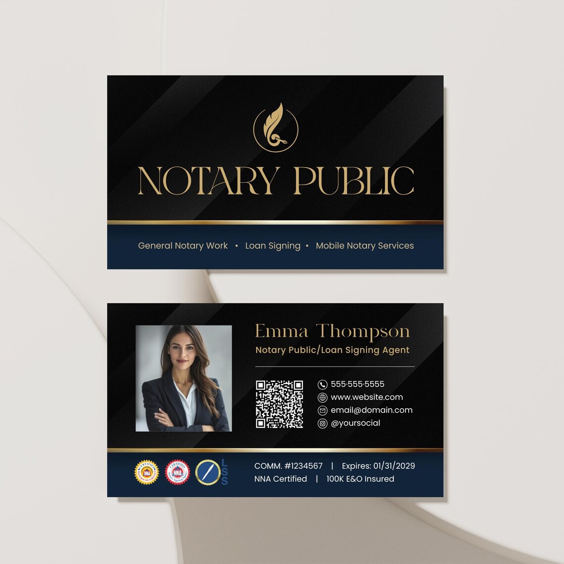 Professional Notary Business Card Template, Loan Signing Agent Business ...