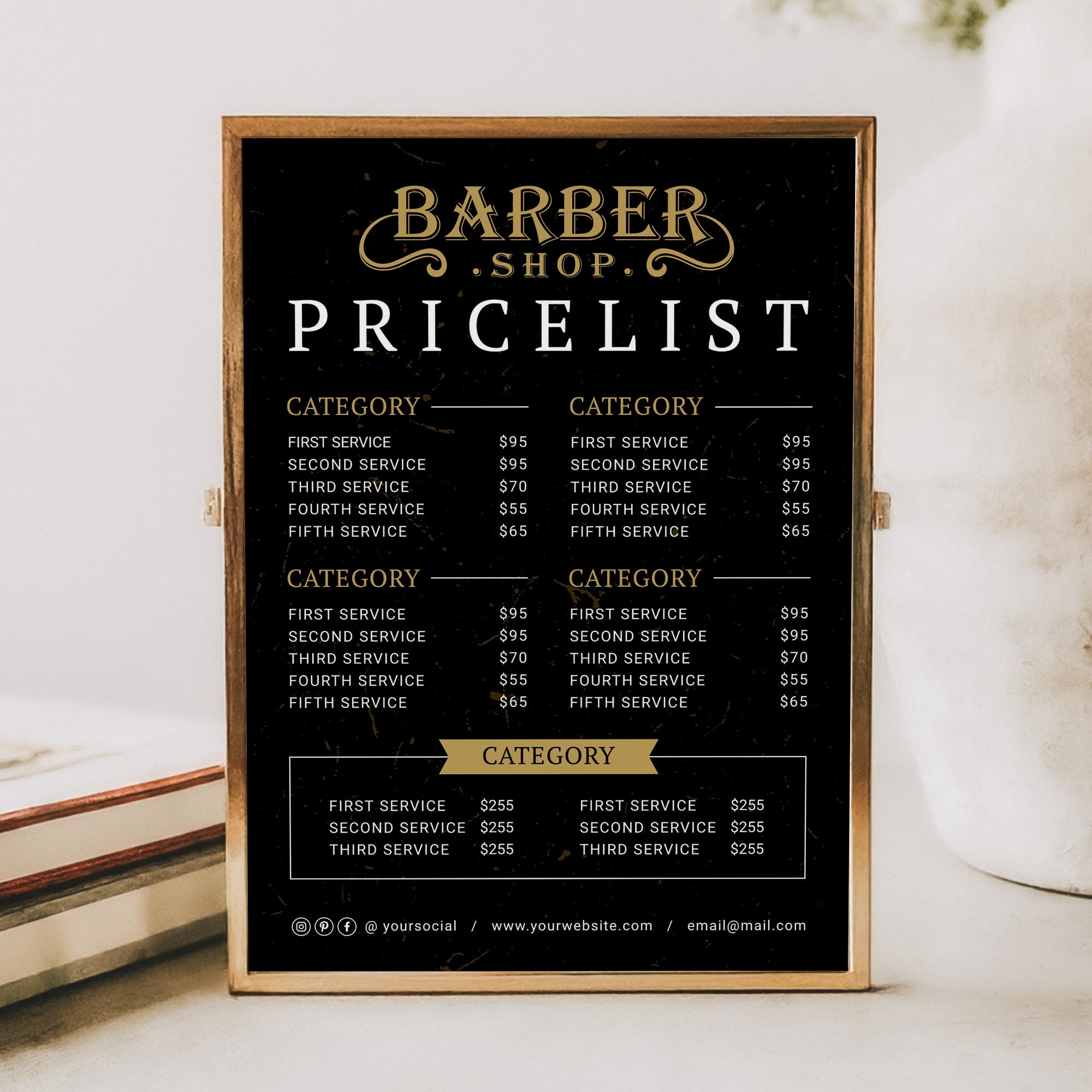 Black Barber Price List Template & Price Menu for Small Business, DIY ...