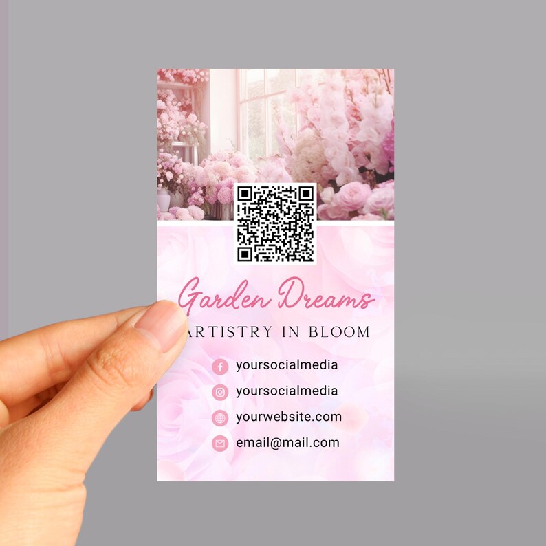 Editable Pink Rose Flower QR Code Instagram Business Card for Beauty ...