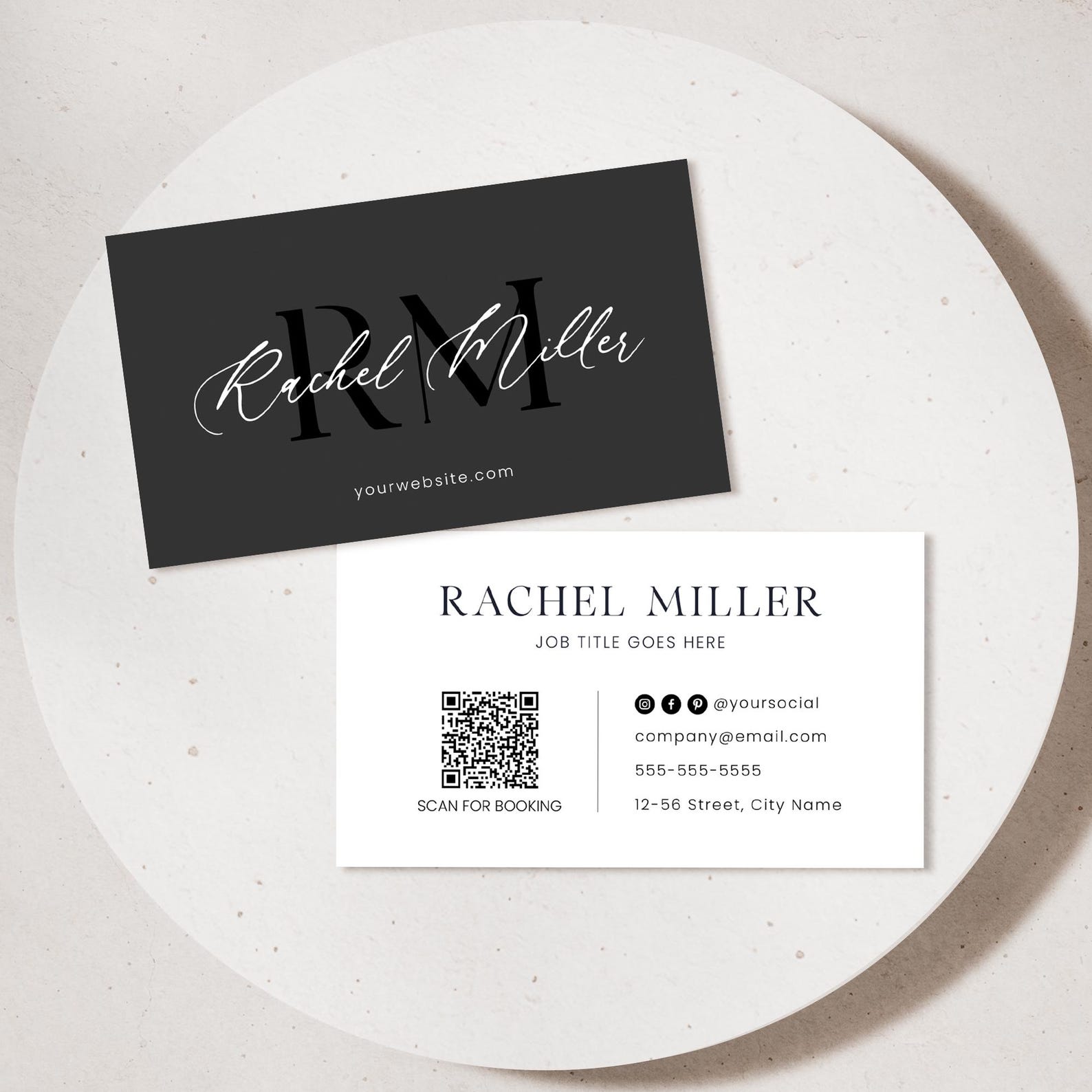 Editable Minimalist QR Code Business Card Template, DIY Modern Business ...
