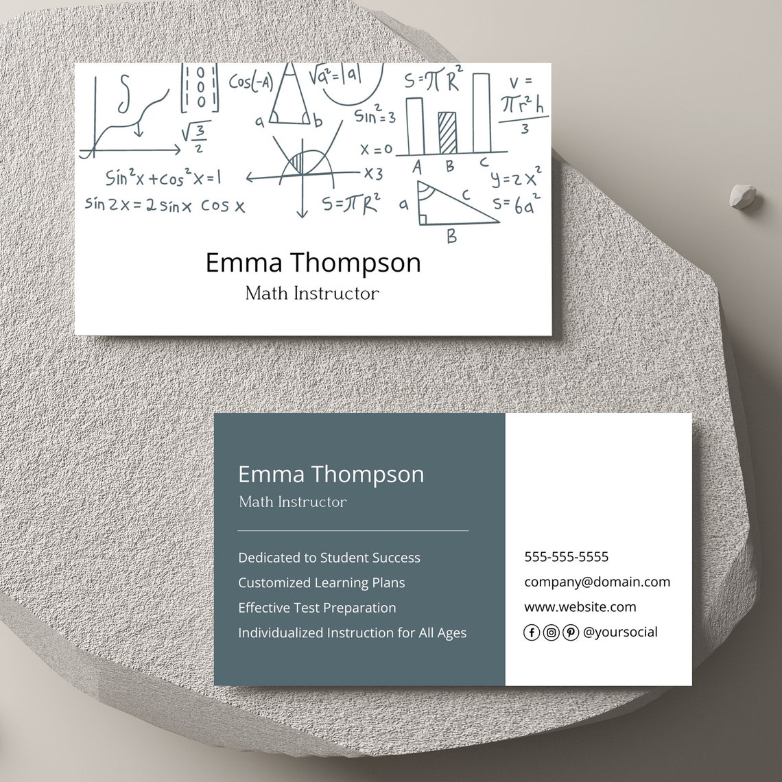 Math Teacher Business Card Template, Professional Tutor Contact Card ...
