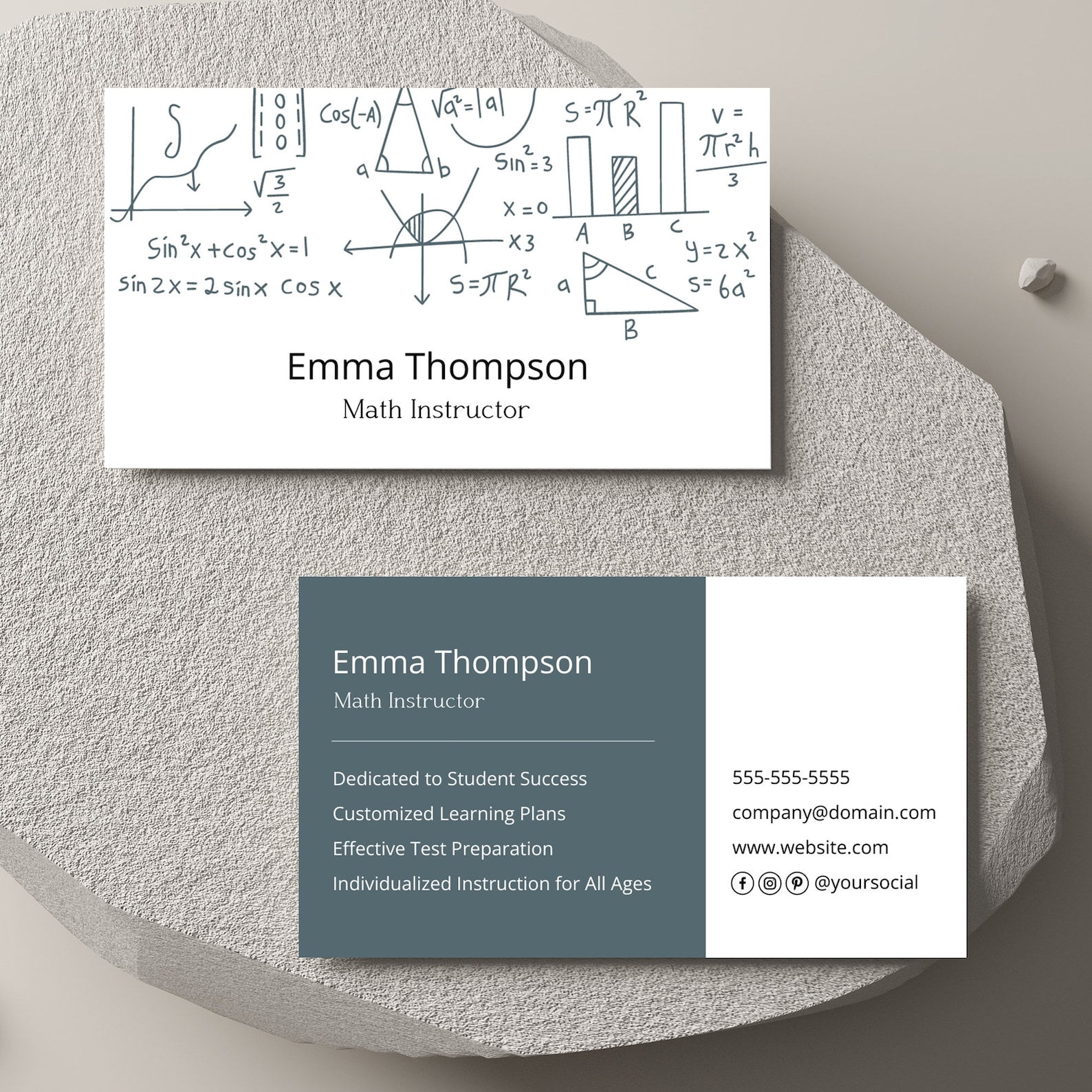Math Teacher Business Card Template, Professional Tutor Contact Card ...