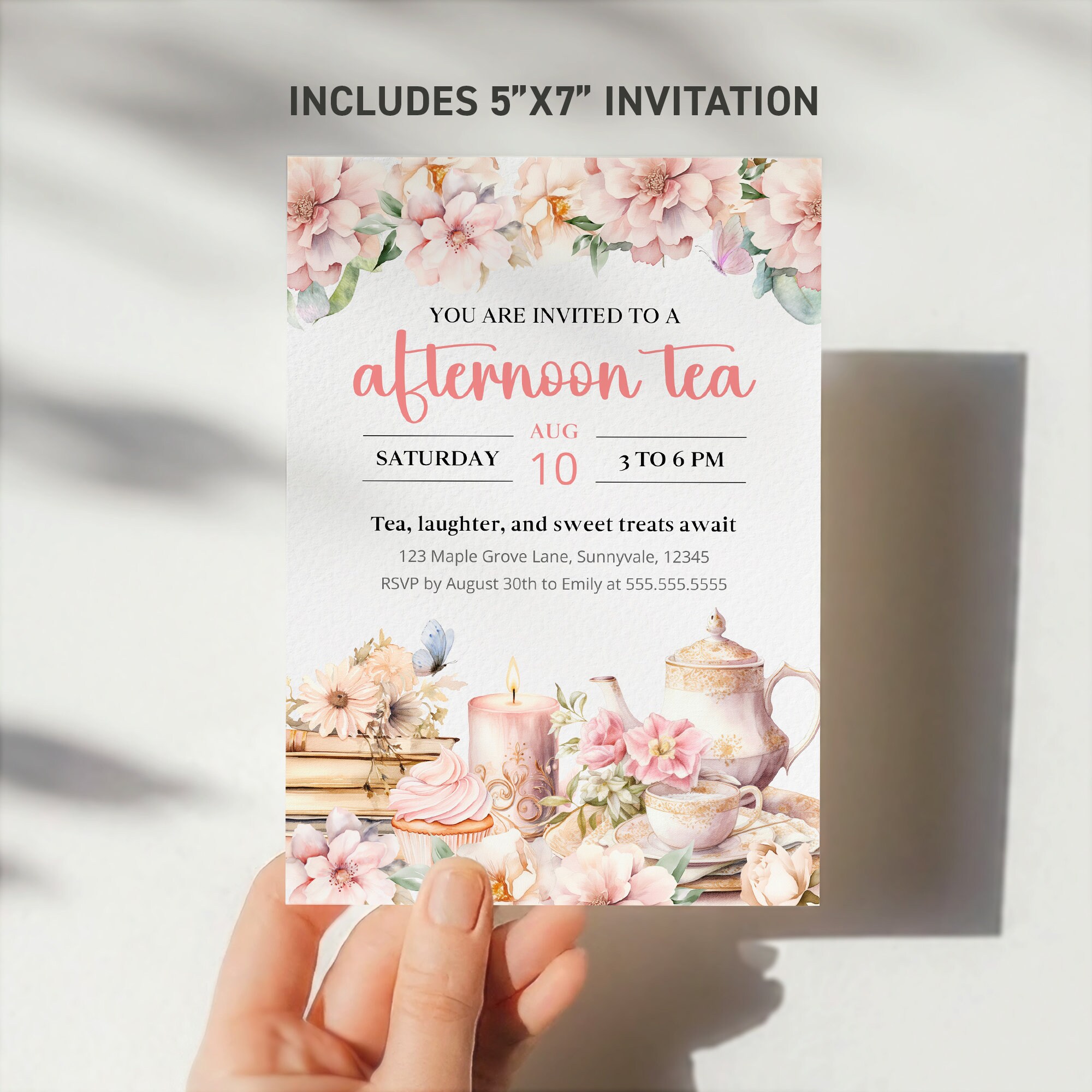 Editable Pink Floral High Tea Party Invitation & Evite, Digital ...
