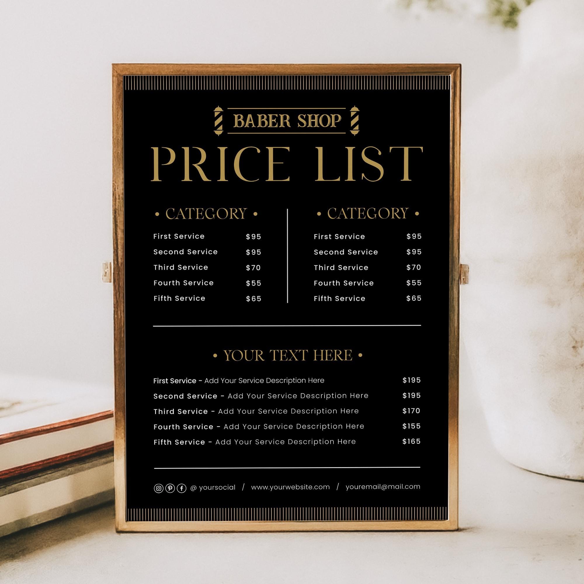 Editable Modern Barbershop Pricelist Template, Barber Shop Black Price ...
