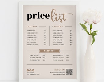 Price List Template, Price Sheet Printable, Price Sheet, Pricing Guide ...