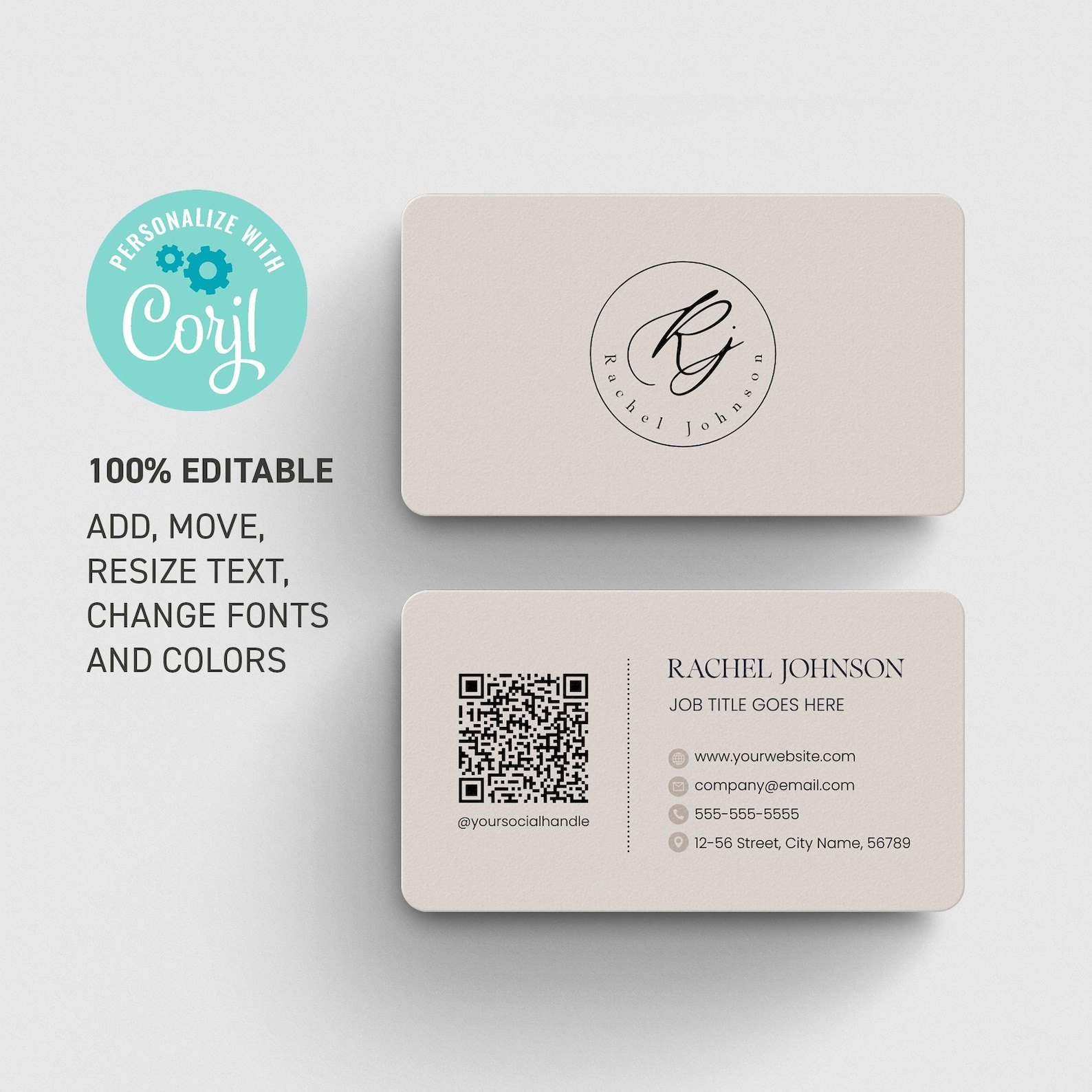 Editable Minimalist QR Code Business Card Template, Elegant Business ...