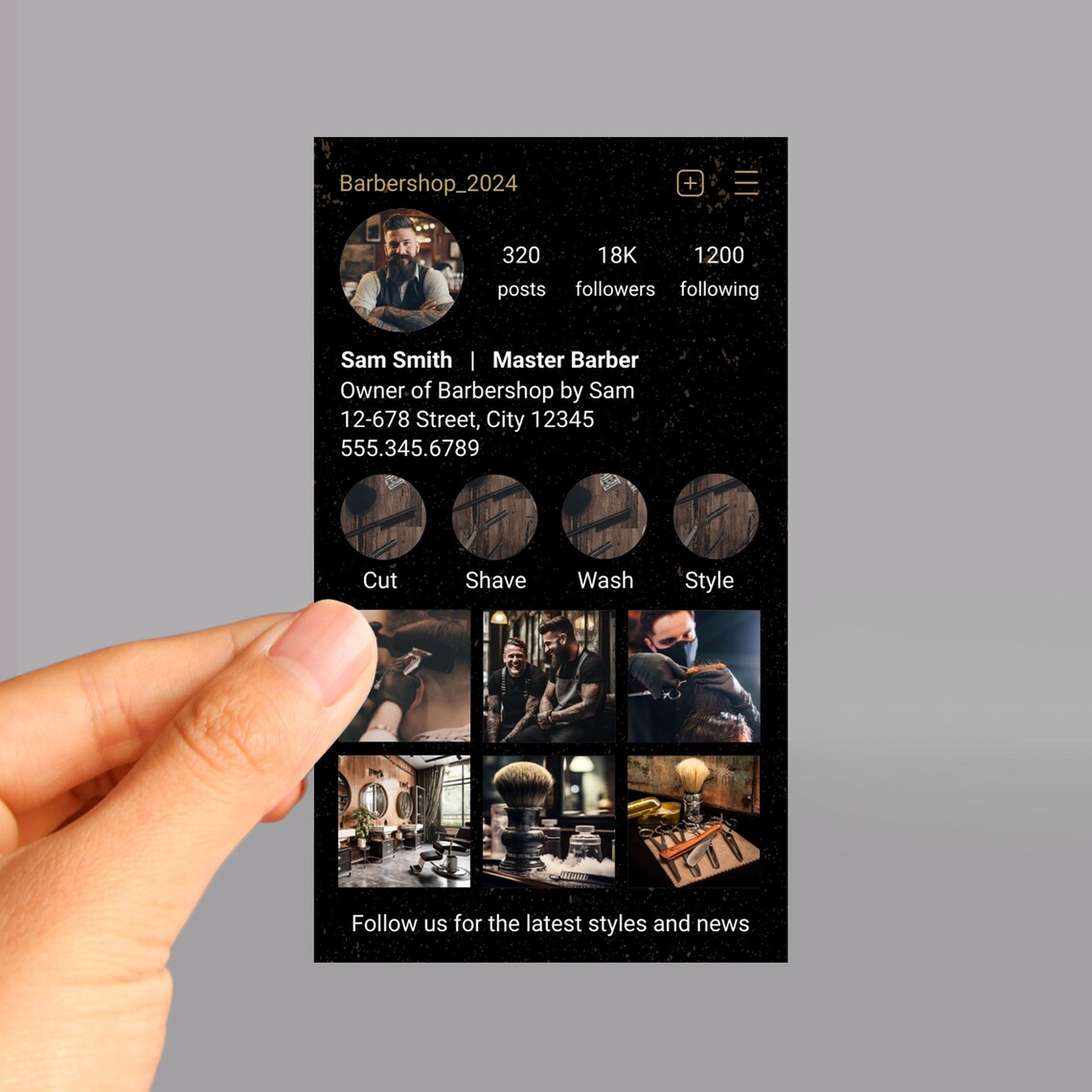 2024 Instagram Barbershop Business Card Template, Editable Black Gold ...