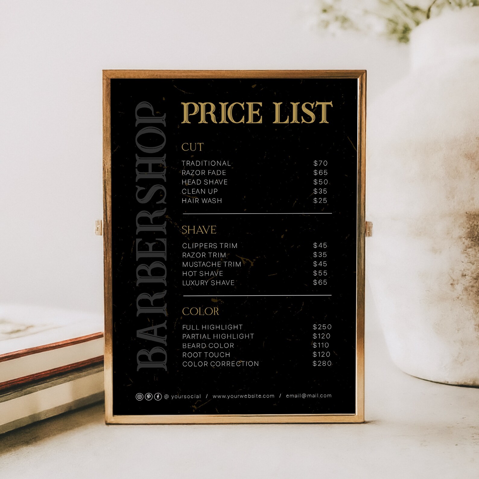 Black Barber Shop Price List Template & Price Menu for Small Business ...