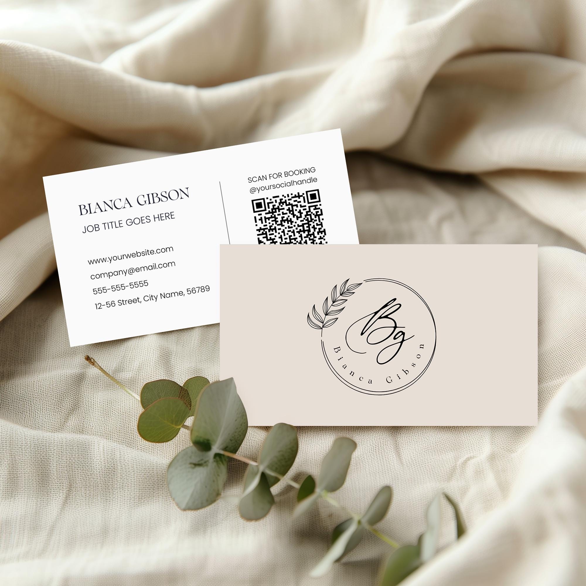 Editable Minimalist QR Code Business Card Template, DIY Modern Business ...