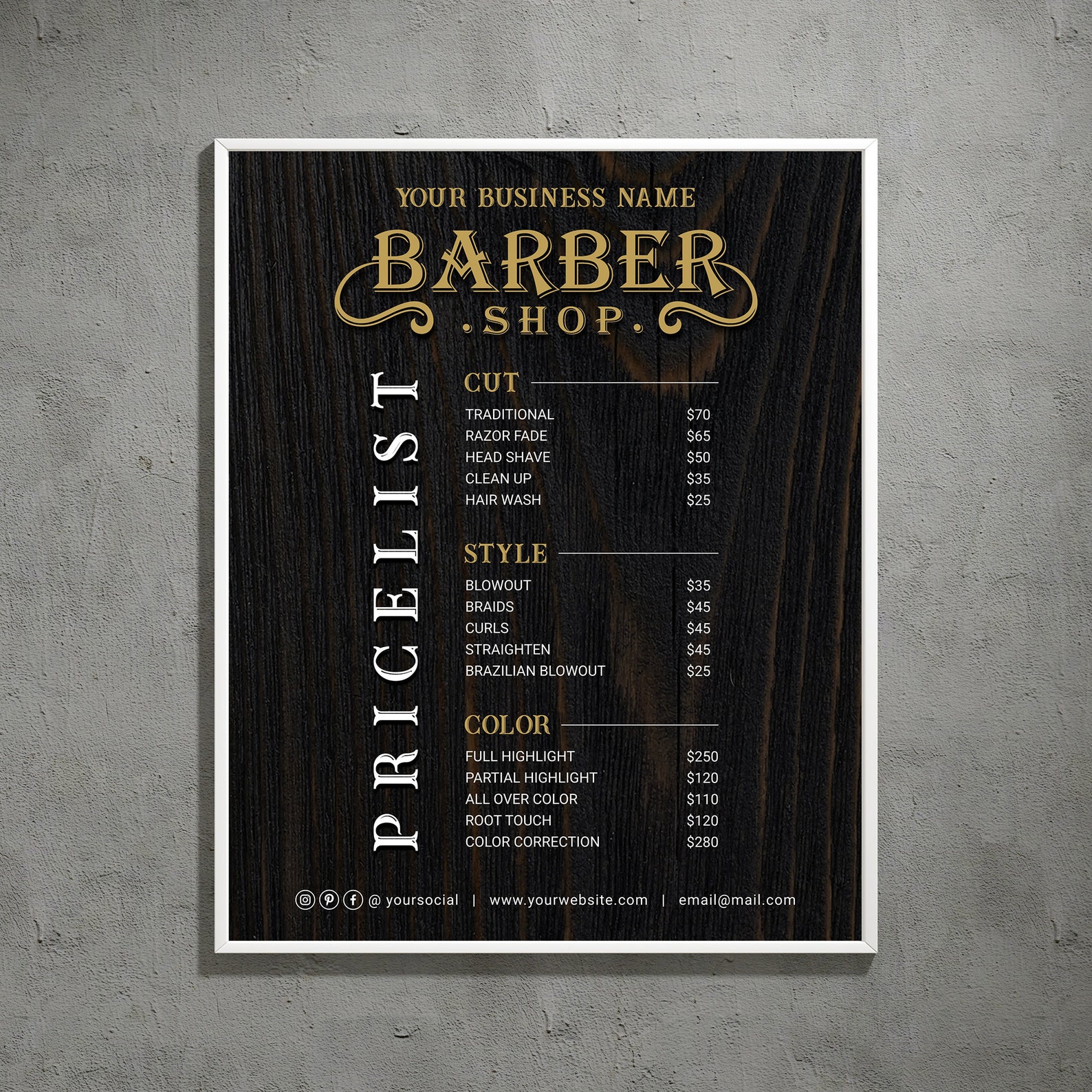 Barber Shop Price List Template, DIY Barbershop Pricelist Sign, Barber ...