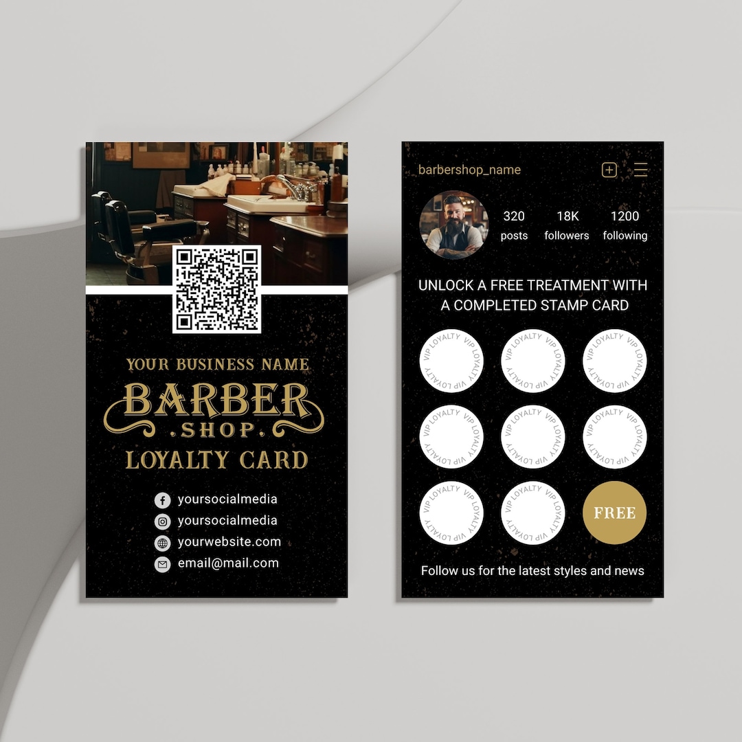 Barber Instagram Loyalty Card Stamp Template, Barbershop IG Business ...