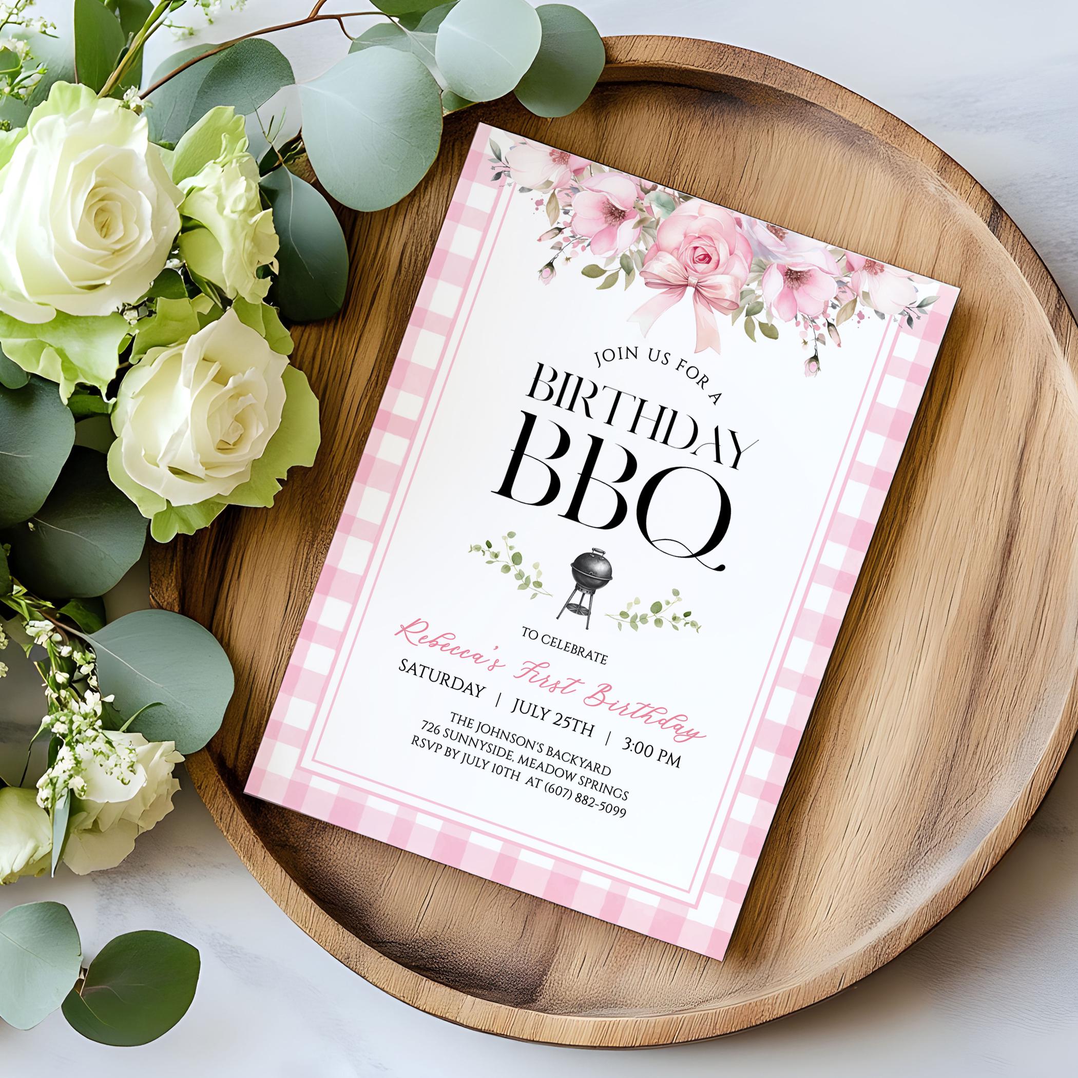 Editable Rustic First Birthday BBQ Invitation Template, Backyard BBQ ...