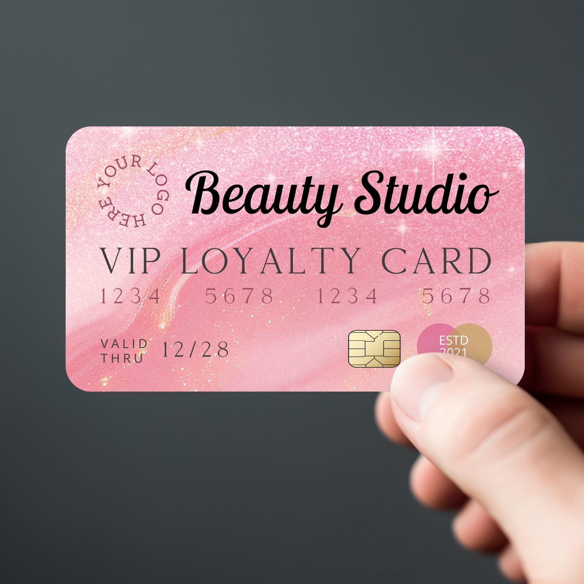 Pink Glitter Loyalty Card Stamp Template, Editable VIP Rewards Card ...