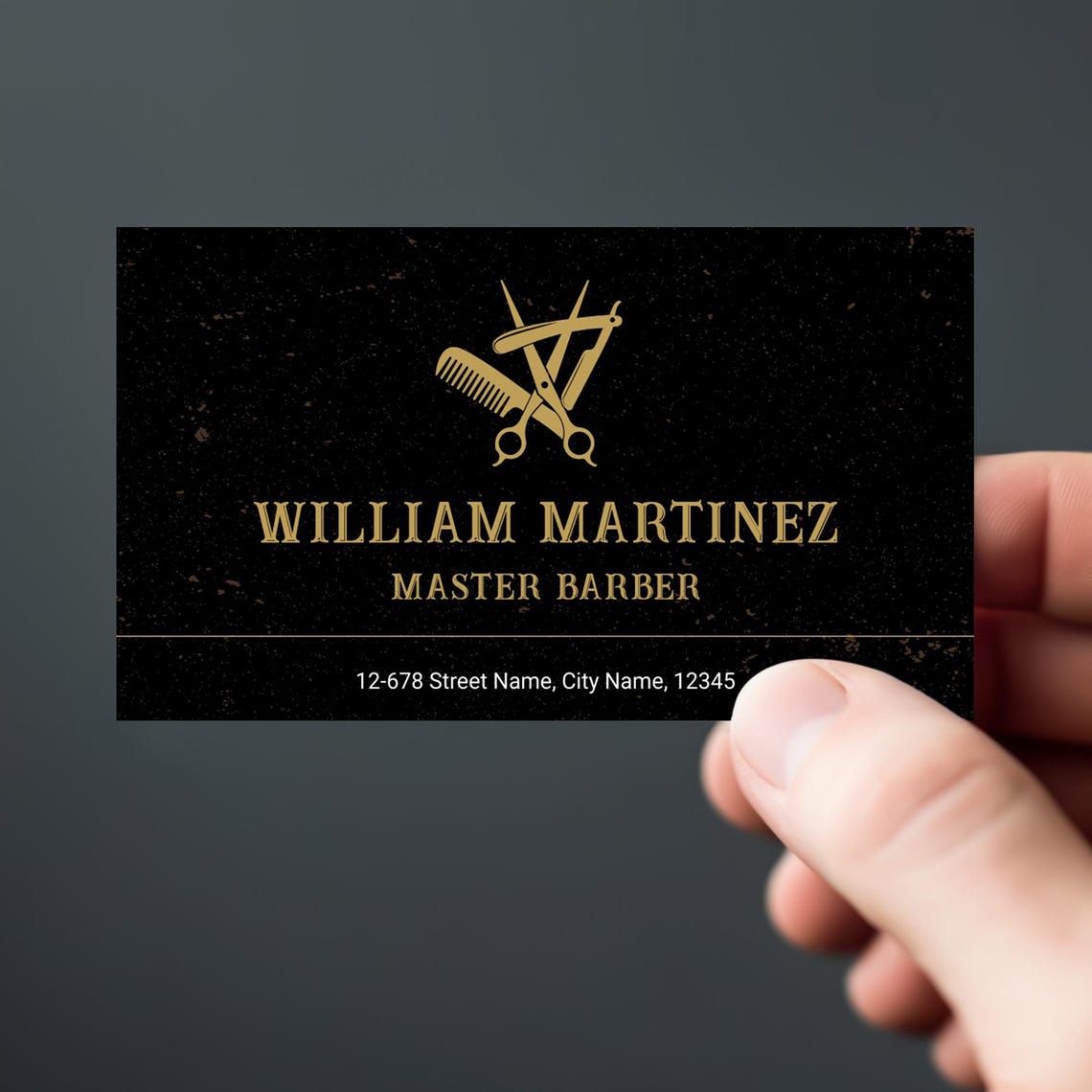 Modern Black Gold Barber Business Card Template, Editable Barbershop QR ...