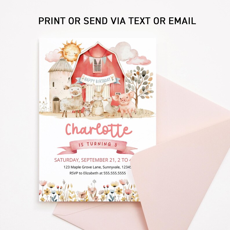 Editable Farm Animals Birthday Invite, Digital Barn Animals Birthday ...