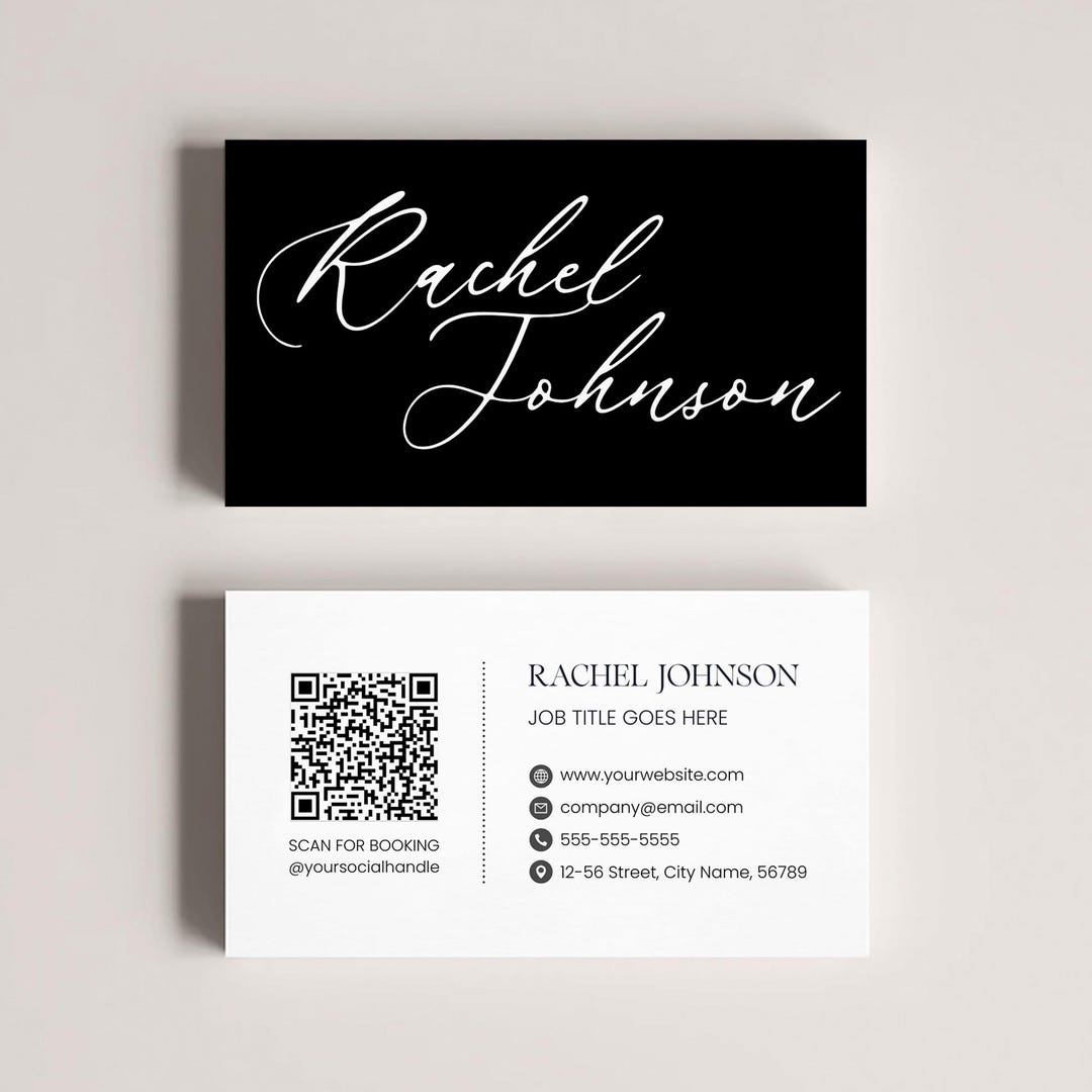 Editable Minimalist QR Code Business Card Template, Elegant Business ...