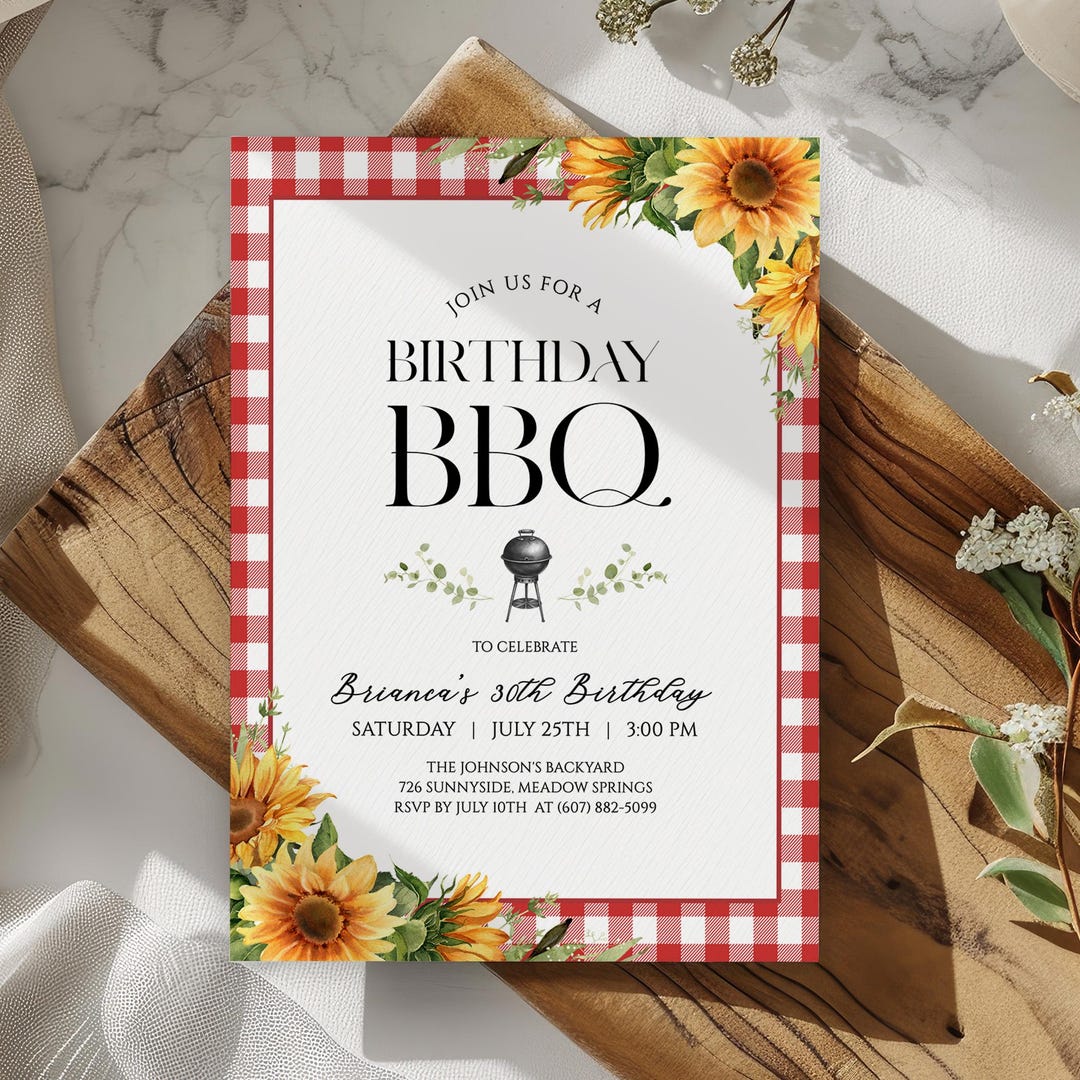 Editable Rustic BBQ Birthday Invitation Template, Backyard BBQ Party ...