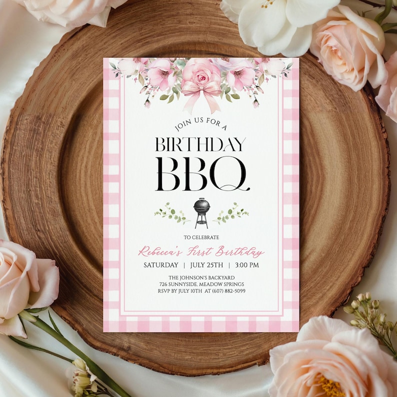Editable Rustic First Birthday BBQ Invitation Template, Backyard BBQ ...