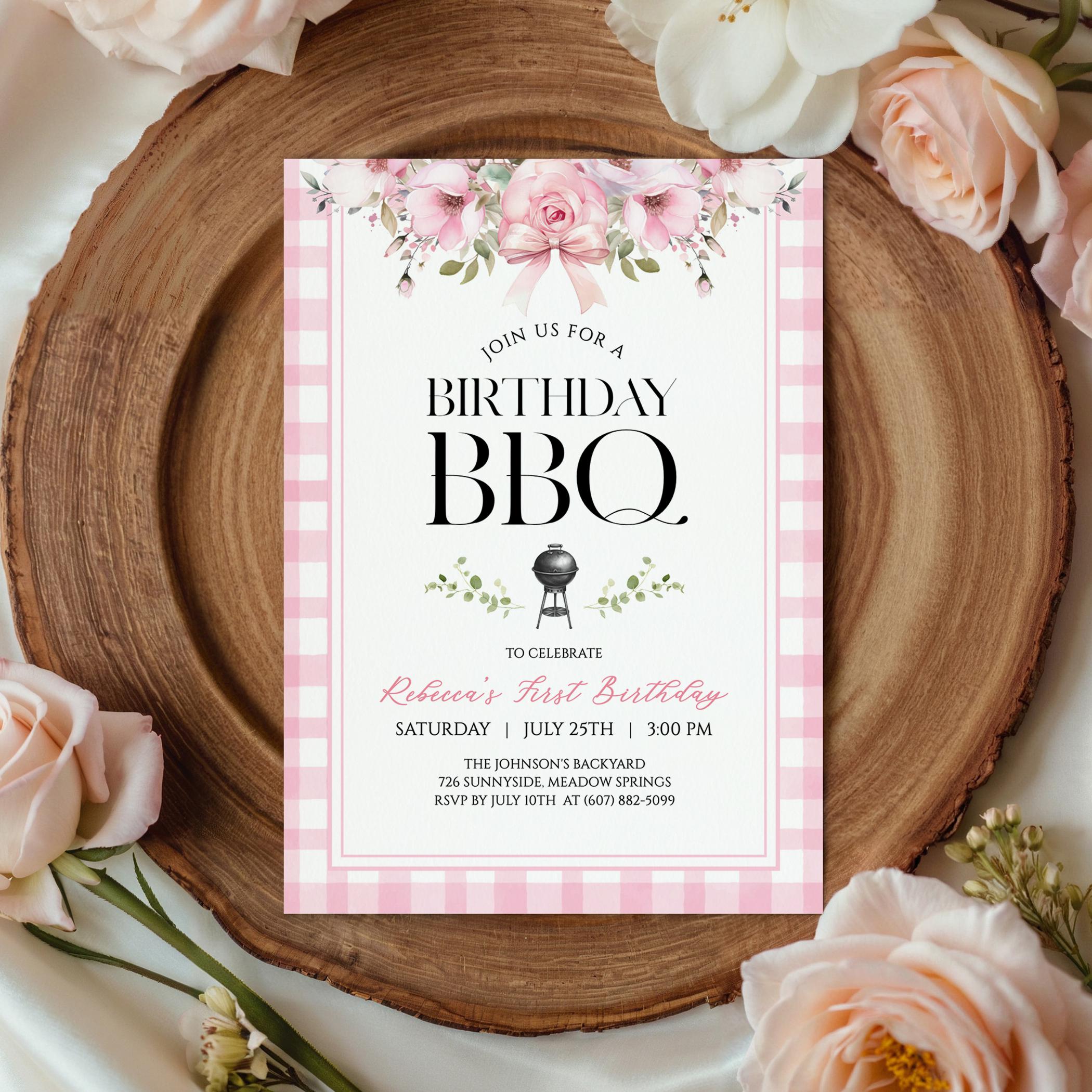 Editable Rustic First Birthday BBQ Invitation Template, Backyard BBQ ...