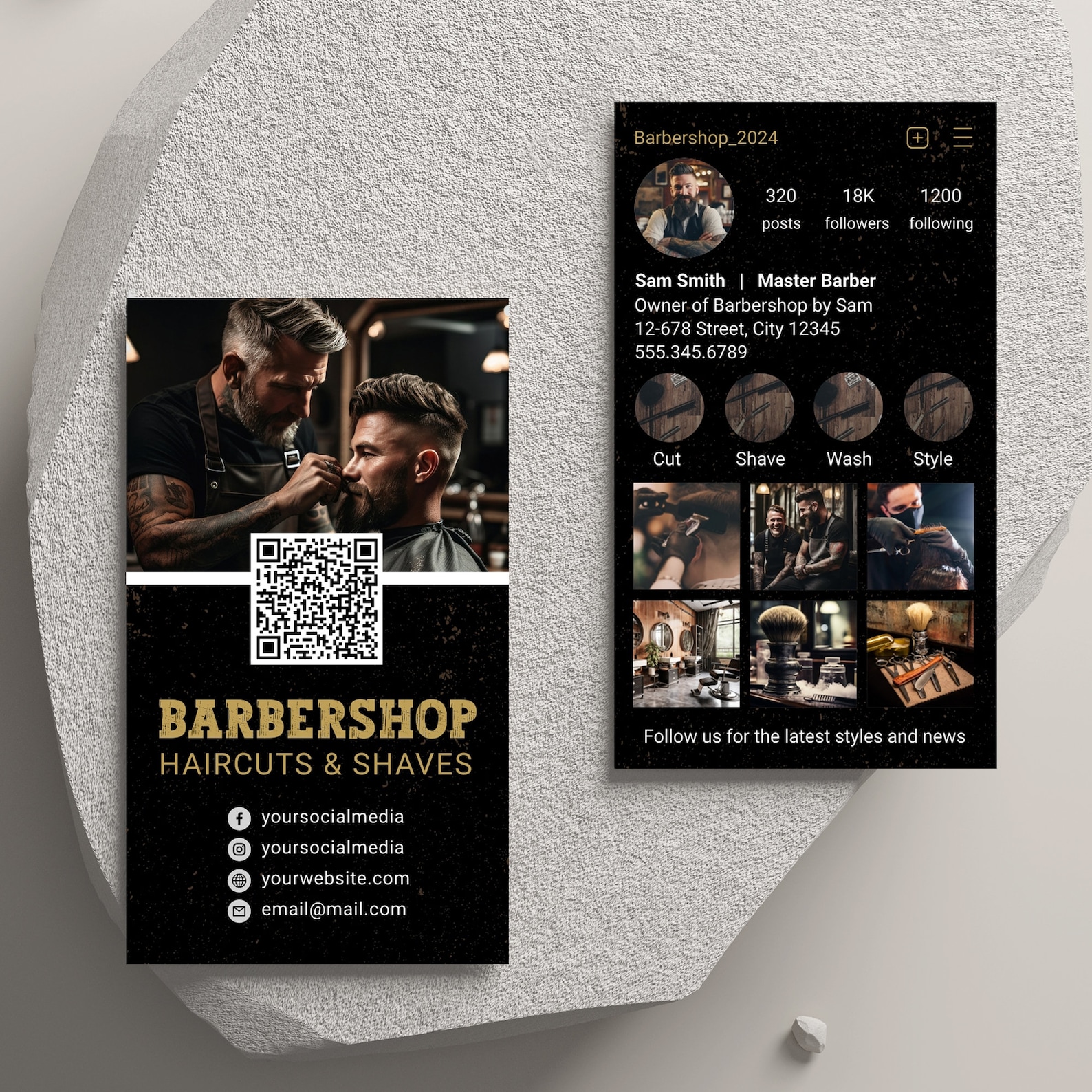 2024 Instagram Barbershop Business Card Template, Editable Black Gold ...
